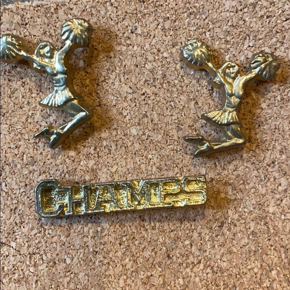 3 Vintage Cheerleaders / Champs Cheer Pins - Gem